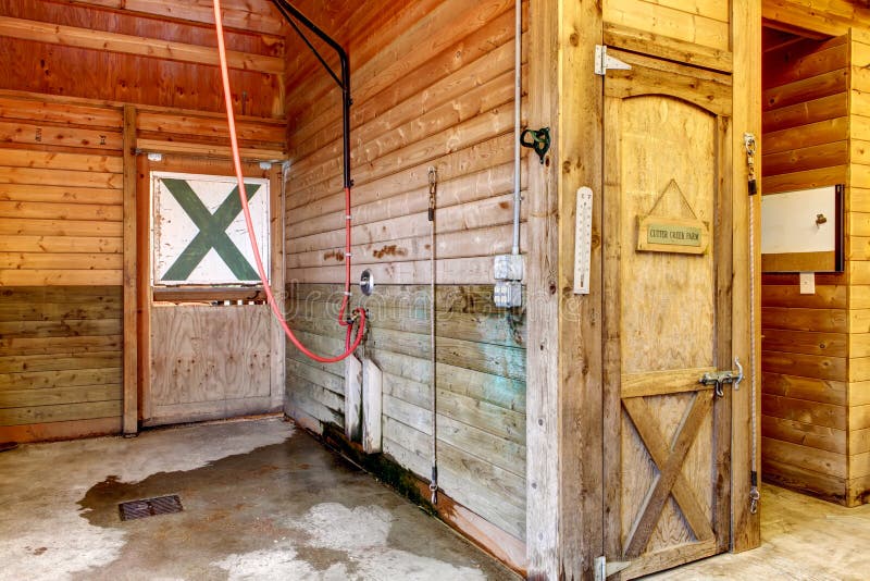 Stable Barn with Beam Ceiling and Open Door To a Clean Stall. Stock ...