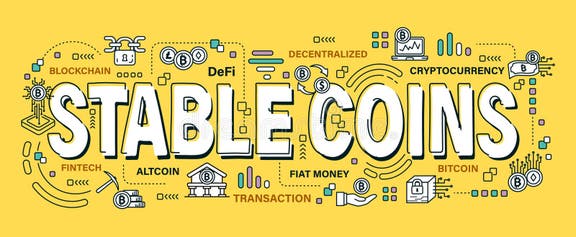 Stable Coins . Word and Outline Icon on Solid Color Background ...