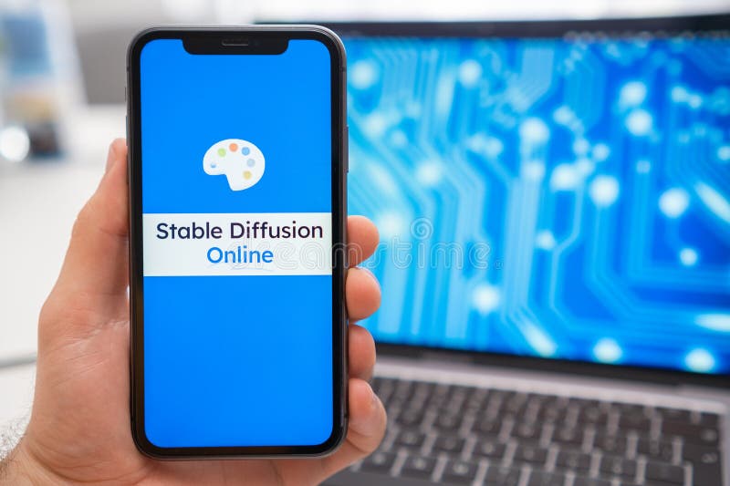 Stable Diffusion Model Artificial Intelligence Logo on the Screen of ...