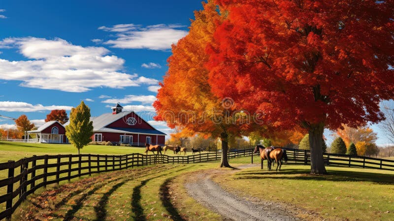 Stable horse farm fall stock image. Image of farm, barn - 305916749