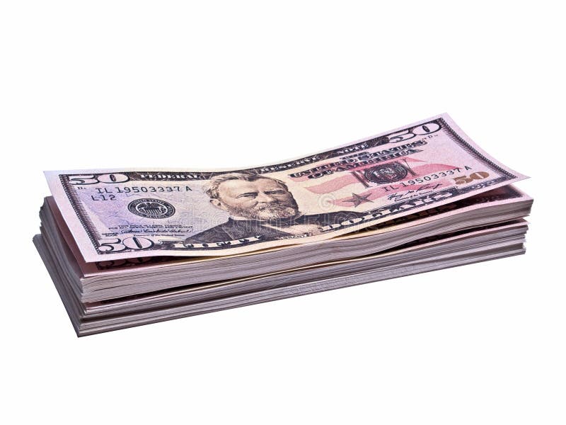 Stack of 50 Dollar Bank Notes Isolated Stock Image - Image of monetary ...