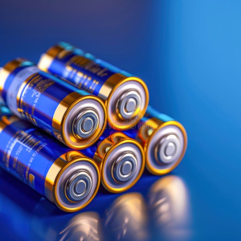 Stack of AA Batteries on Blue Background. Generative Ai Stock ...