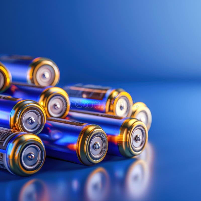 Stack of AA Batteries on Blue Background. Generative Ai Stock ...