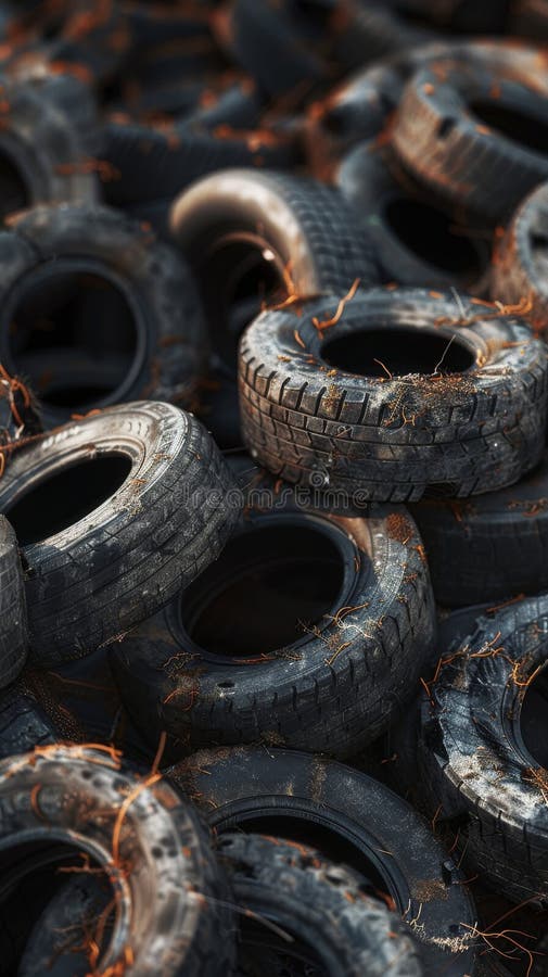 Stack of Abandoned Tires with Rust and Dirt, Close-up View Stock Photo ...