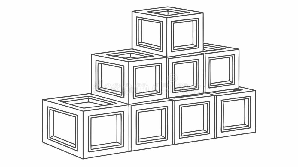 Stack of Abstract Geometric Cube Shapes Building Construction, Vector ...