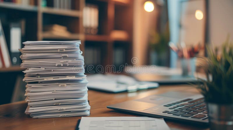 Stack of Accounting Documents on the Desk in Office Stock Illustration ...