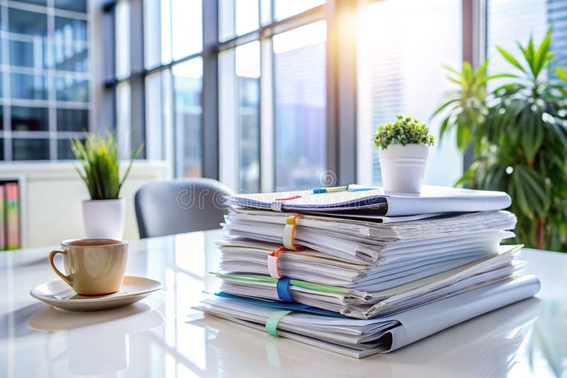 Stack of Accounting Documents on White Desk in Office Stock ...