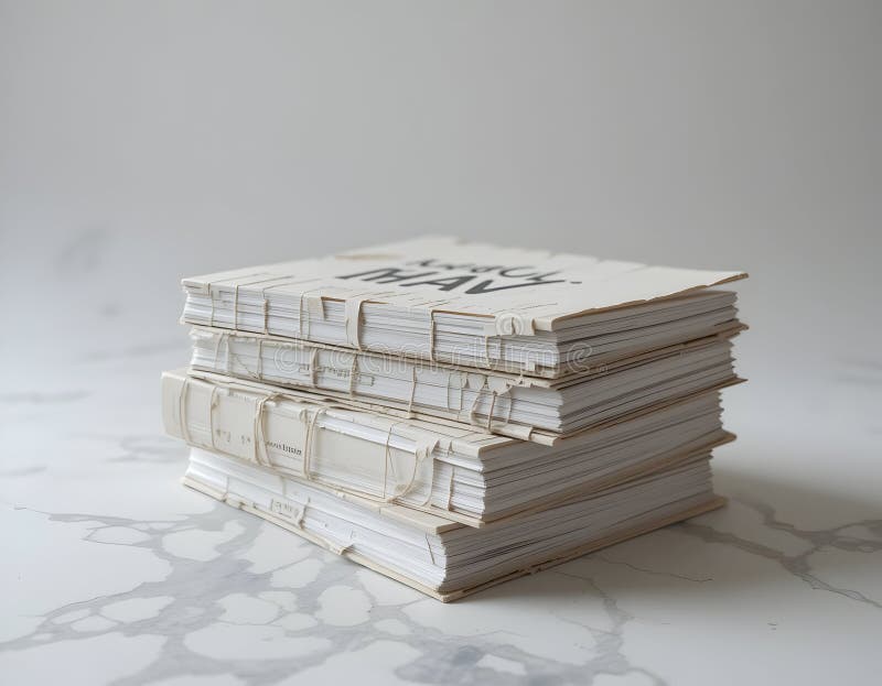 Stack of Aged Books with Paper Bands on Marble Surface Stock ...