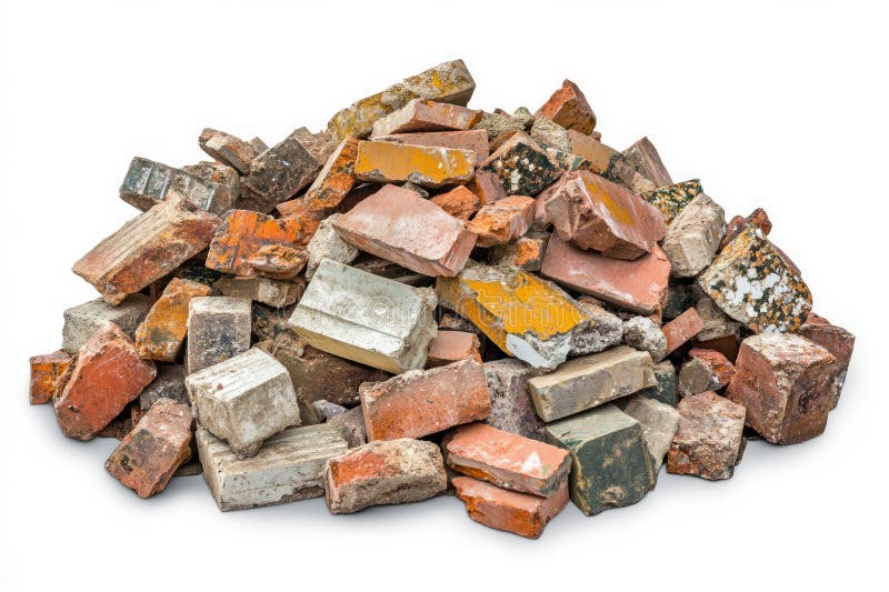Pile of Bricks and Cement Debris on White Background. AI Image Stock ...