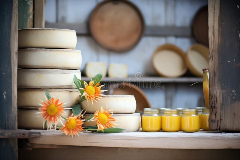 Stack of Aged Cheese Wheels in a Cheese-aging Cellar Stock Photo ...