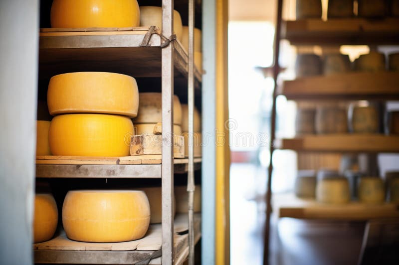 Stack of Aged Cheese Wheels in a Cheese-aging Cellar Stock Photo ...