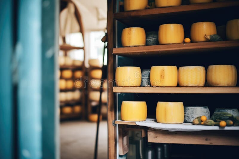Stack of Aged Cheese Wheels in a Cheese-aging Cellar Stock Illustration ...