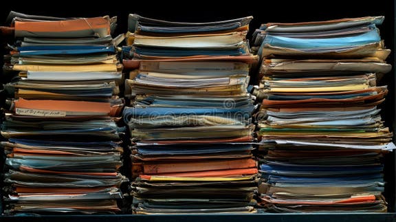 A Stack of Aged Documents and Files in a Cabinet Stock Illustration ...