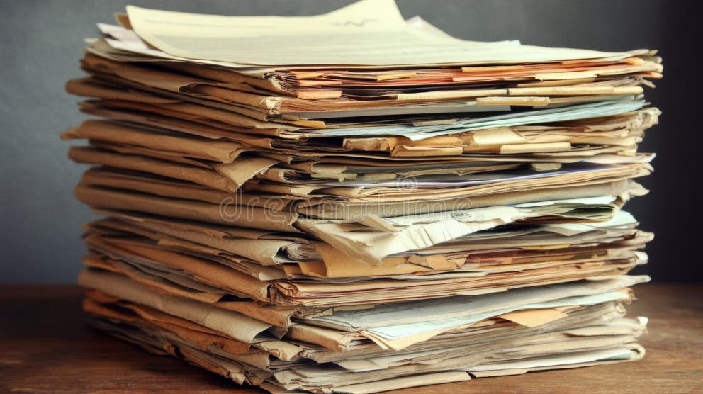A Stack of Aged Paper Documents and Files Stock Illustration ...
