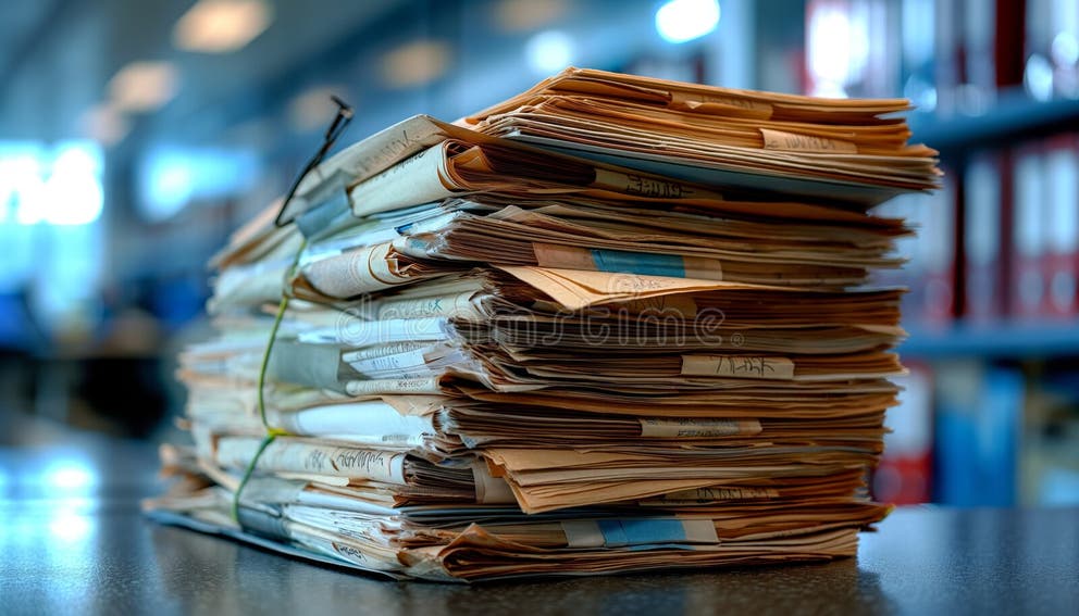 Stack of Aged Paper Files on Desk Stock Image - Image of workflow ...