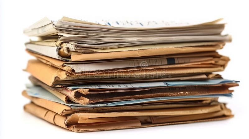Stack of Aged Papers and Documents on White Background AI-generated ...