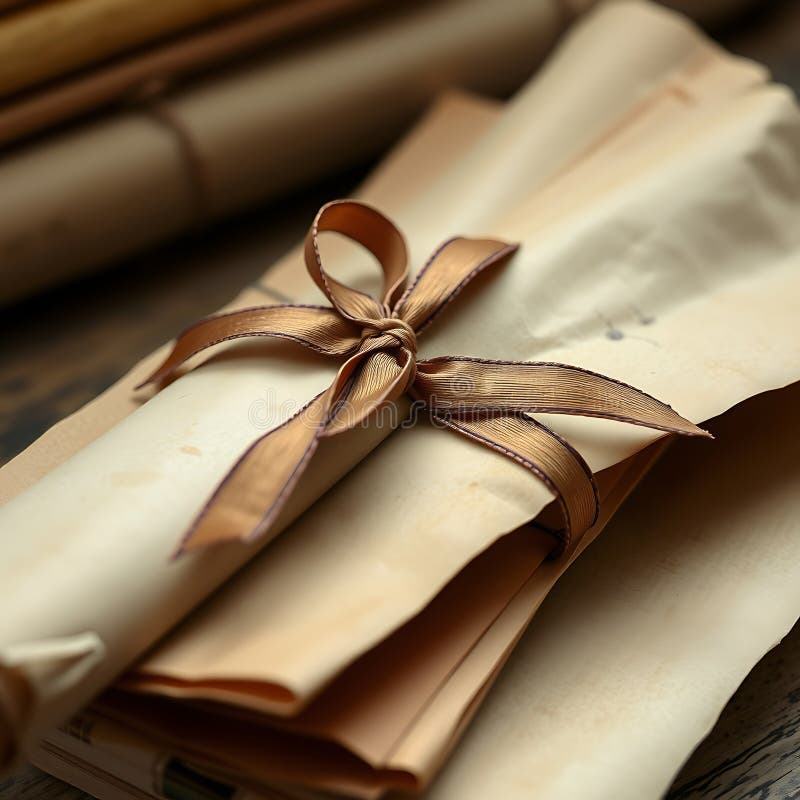 A Stack of Aged Scrolls Tied with a Silk Ribbon Stock Illustration ...