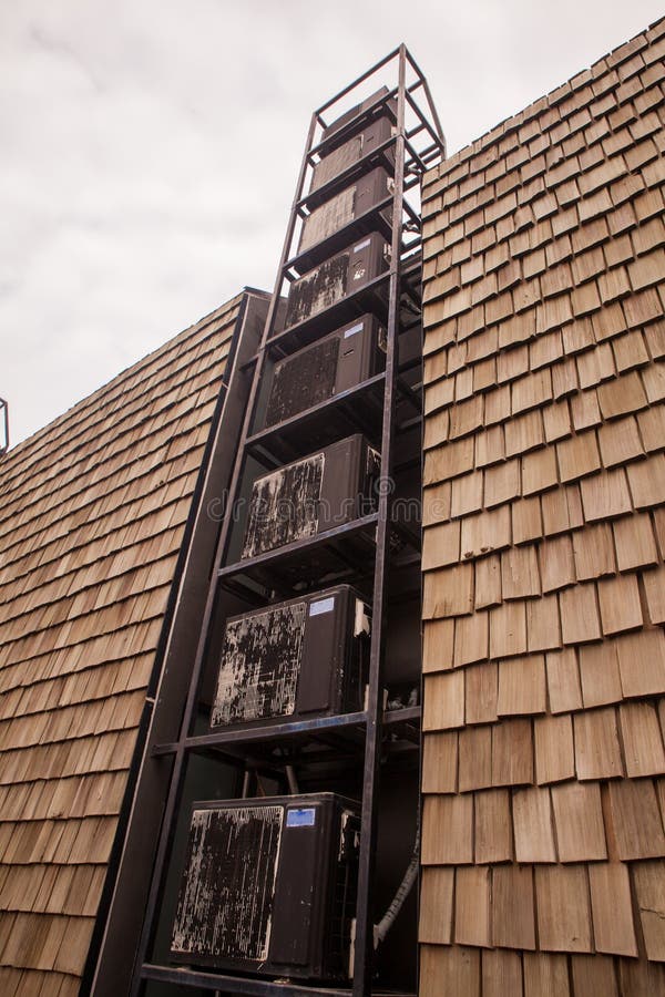 Stack of Air Compressors Unit Outside Stock Photo - Image of energy ...