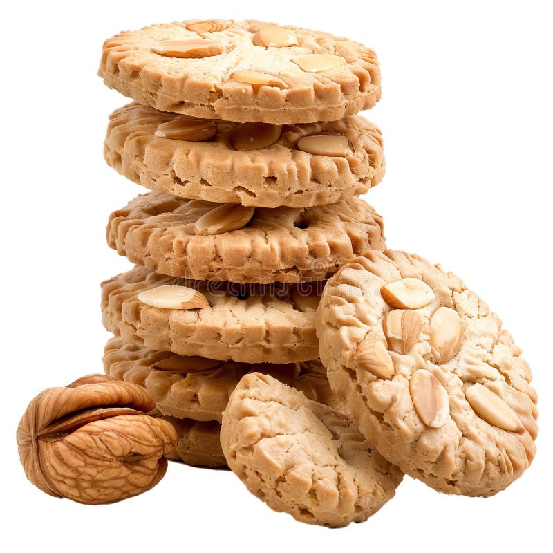 Stack of Almond Biscuits with Whole Walnut Leaning on the Bottom ...