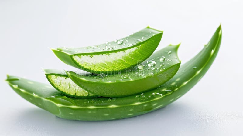 Stack of Aloe Vera Sliced with Gel Dripping Isolated on White ...