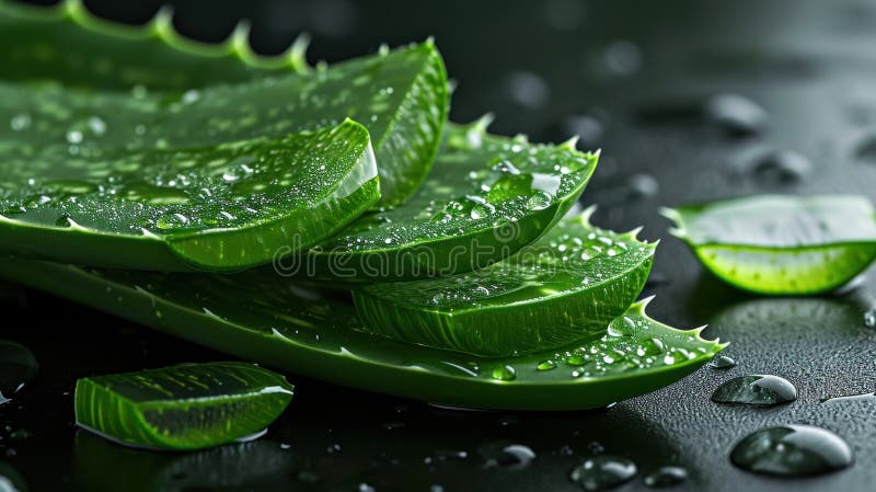 Stack of Aloe Vera Sliced with Gel Dripping Isolated on White ...