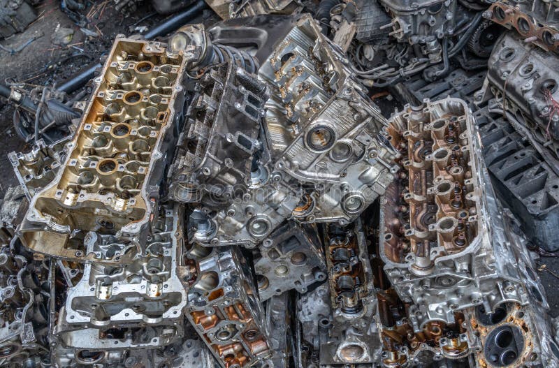 Stack of Aluminium Alloy Cylinder Head for Recycling. Scrap Engines ...