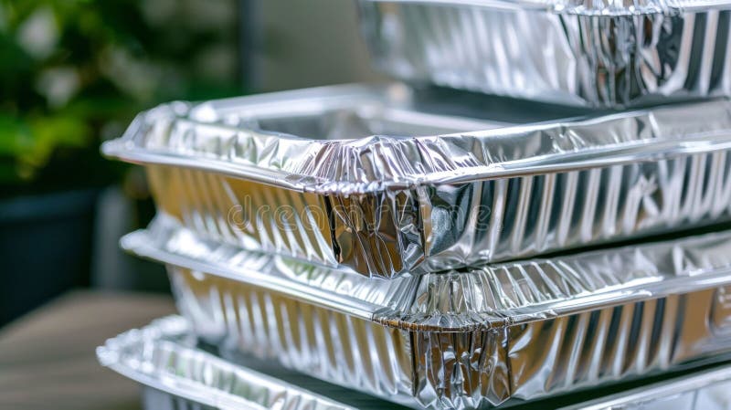 Stack of Aluminum Food Boxes. Generative Ai Stock Illustration ...