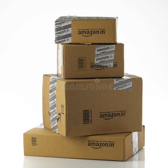 Stack of Amazon.in Packages on White Background Editorial Image - Image ...