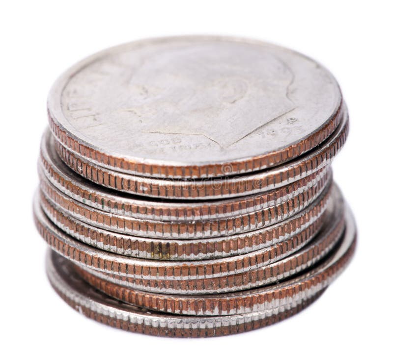 Isolated US Dime Stack stock photo. Image of gray, dime - 29822422