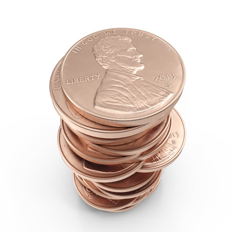 Stack Of Americans Penny Coins On A White. 3D Illustration, Clipping ...