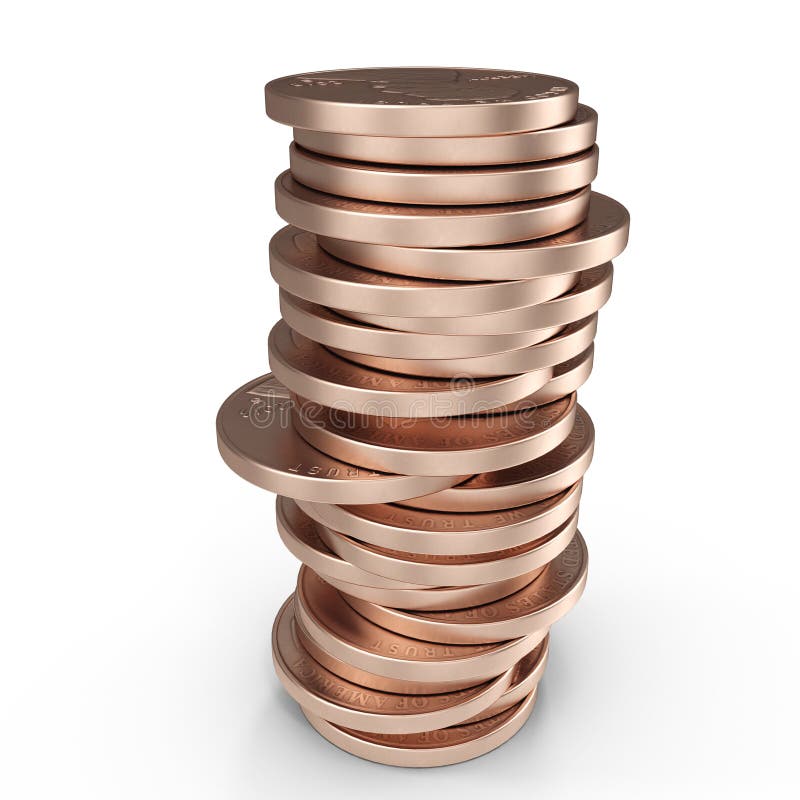 Stack Of Americans Penny Coins On A White. 3D Illustration, Clipping ...