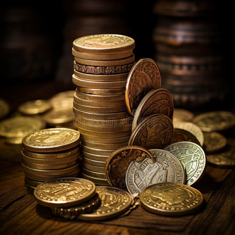 Stack of Ancient Coins with Intricate Designs and Engravings Stock ...