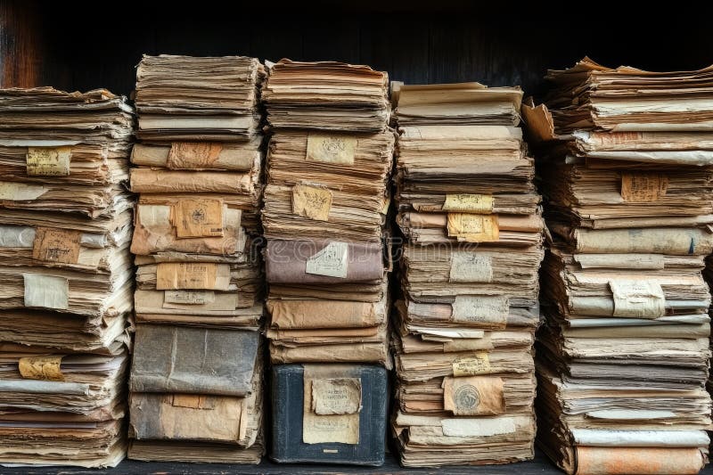 Stacks of Vintage Paper Documents and Books in Archive Stock ...