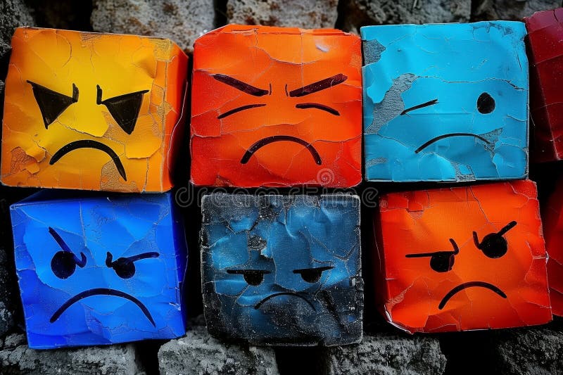 Stack of Angry Expression Painted Bricks Stock Image - Image of ...