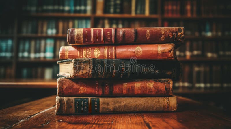 Stack of Antique Books in a Classic Library Setting Stock Photo - Image ...