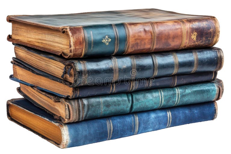 Stack of Antique Books with Leather Binding and Gilded Edges on a Black ...