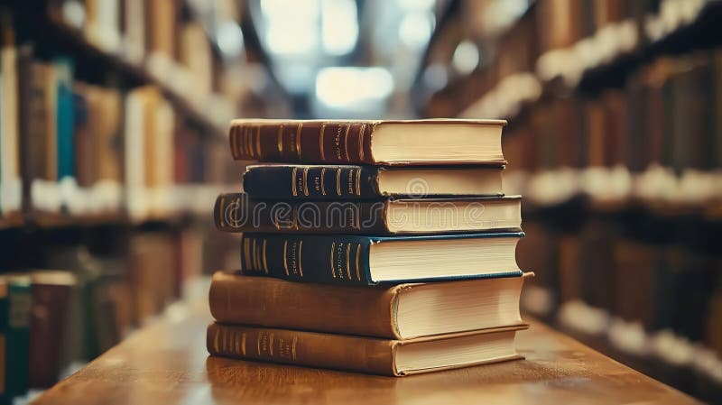 Stack of Antique Books in a Quiet Library Setting Stock Illustration ...