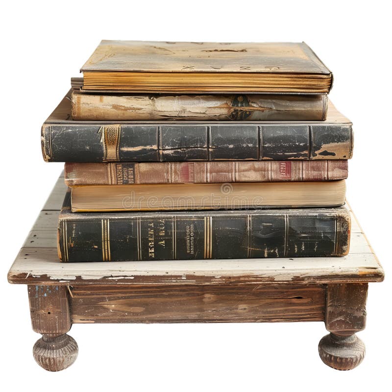 Stack of Antique Books Resting on Rustic Wooden Stool Stock Photo ...