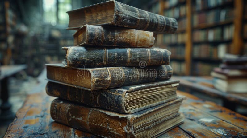 Stack of Antique Books in a Rustic Library Setting. the Image ...