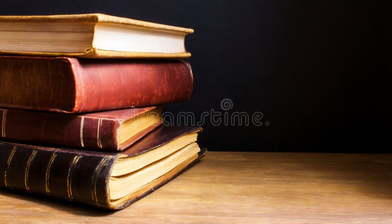Stack of Antique Leather Books in Library. Literature or Reading ...