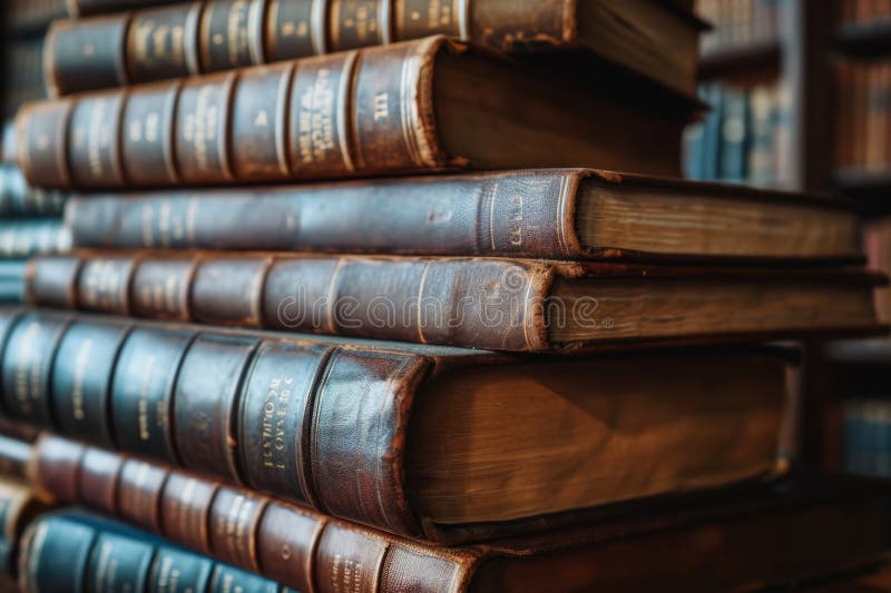Stack of Antique Leather Books in Library. Pile of Ancient Books Stock ...