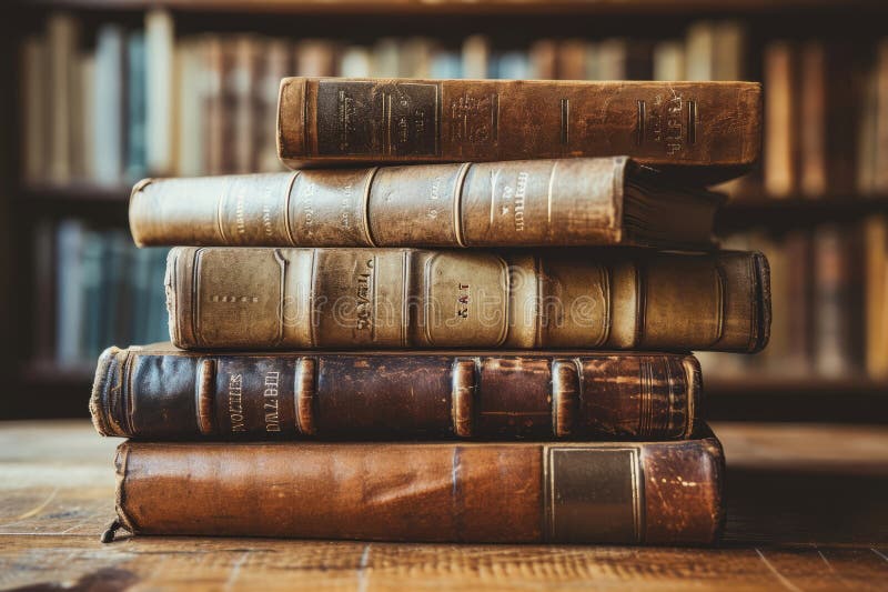 Stack of Antique Leather Books in Library. Pile of Ancient Books Stock ...