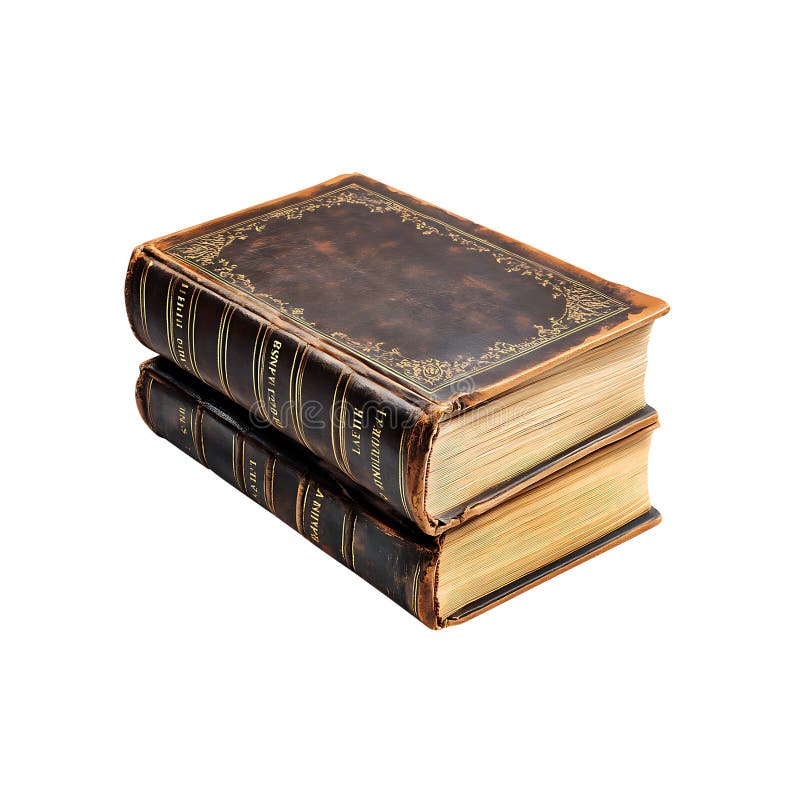 Stack of Antique LeatherBound Books Against Transparent Background ...