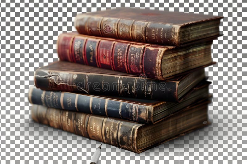 Stack of Antique Leather-Bound Books Isolated O Transparent Background ...
