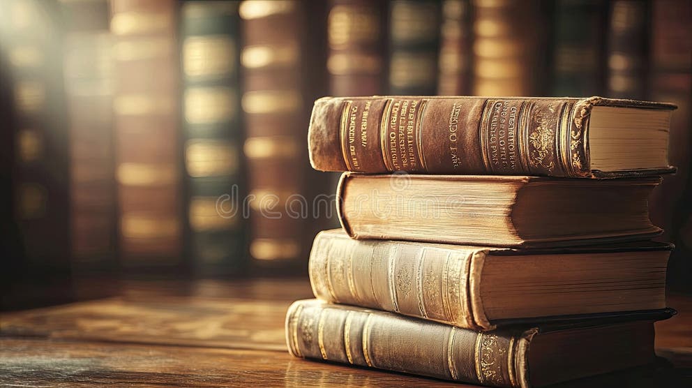 Stack of Antique Leather Bound Books on Wooden Surface Stock ...