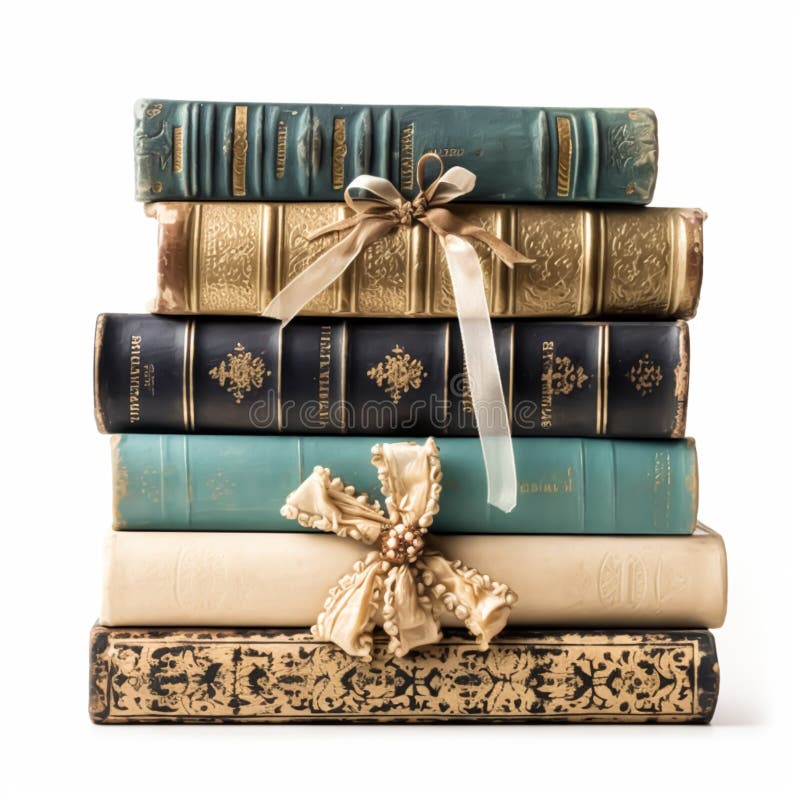 Stack of Antique Vintage Old Books Isolated on White Background ...