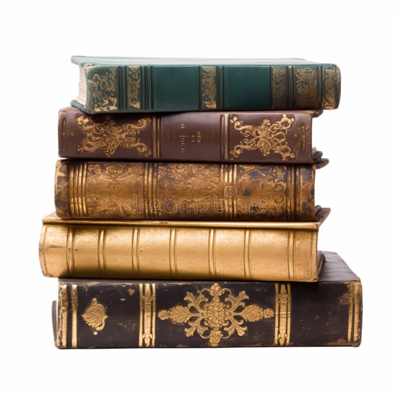 Stack of Antique Vintage Old Books Isolated on White Background ...