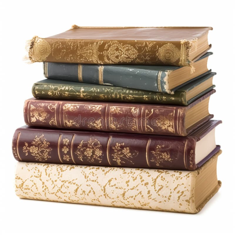 Stack of Antique Vintage Old Books Isolated on White Background ...