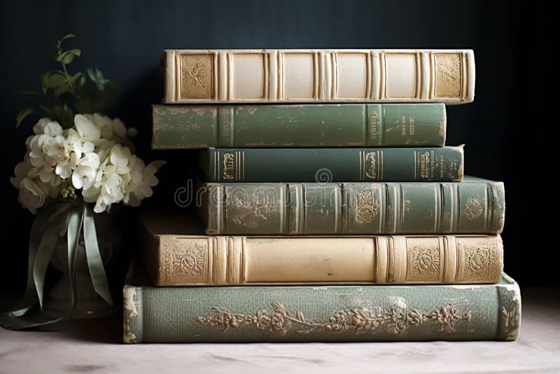 Stack of Antique Vintage Old Books, Reading in Old Library and ...