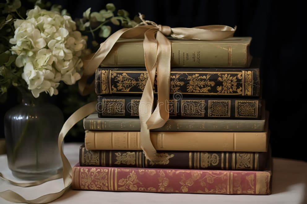 Stack of Antique Vintage Old Books, Reading in Old Library and ...